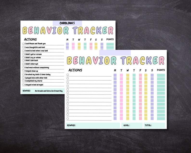 Behavior Reward Chart for Kids, Digital Printable, Editable, Digital ...