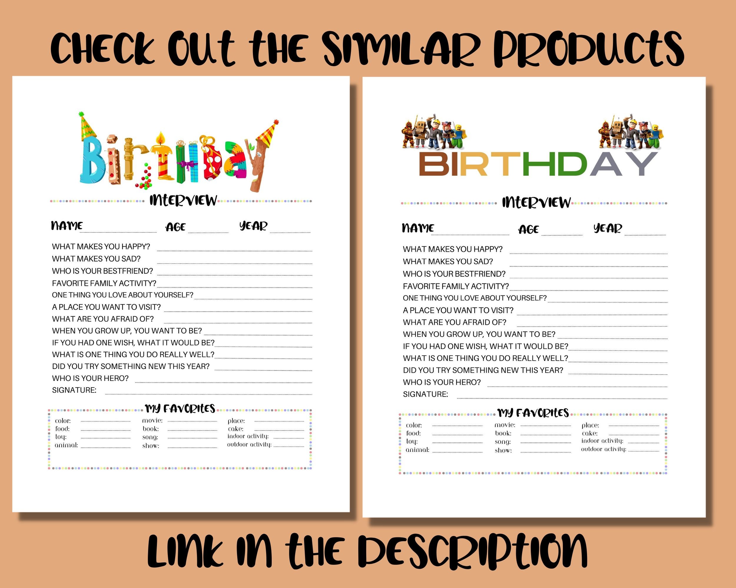 Birthday Interview, Birthday Card, 8.5x11 Printable Kids Annual ...