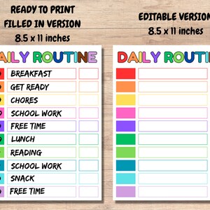 Back to School Daily Routine, Printable Daily Routine, Responsibility ...