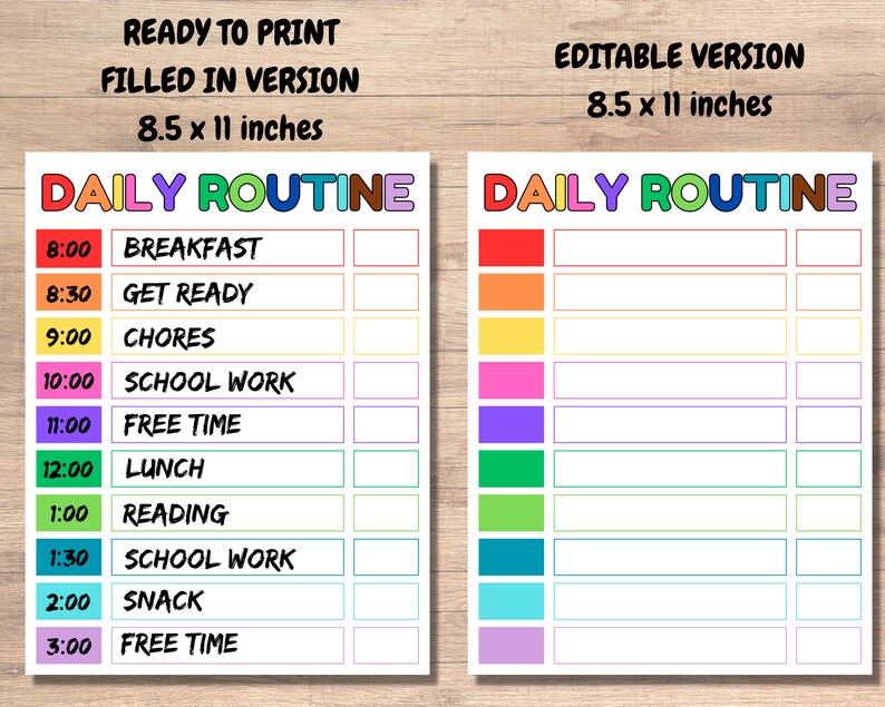 Back to School Daily Routine, Printable Daily Routine, Responsibility ...