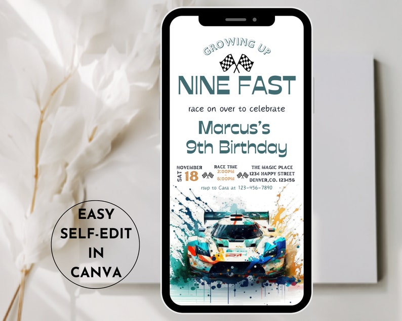 Editable Racing Car Vintage Invitation, CUSTOM Birthday Invitation Race ...