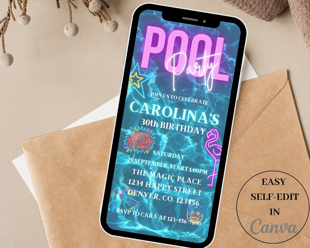 Pool Party Digital Invitation, Pool Party Invite, Pool Party Invitation ...