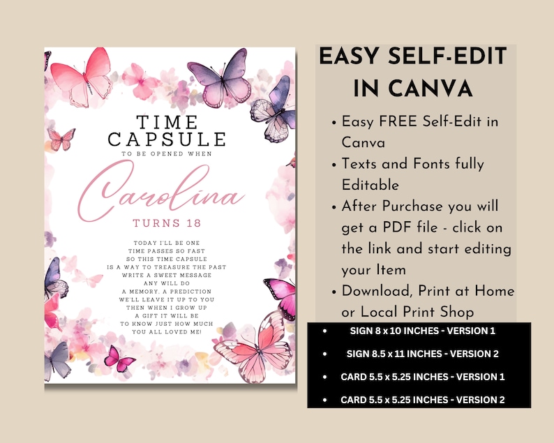 Time Capsule Sign With Matching Printable Message Cards, Editable Sign ...