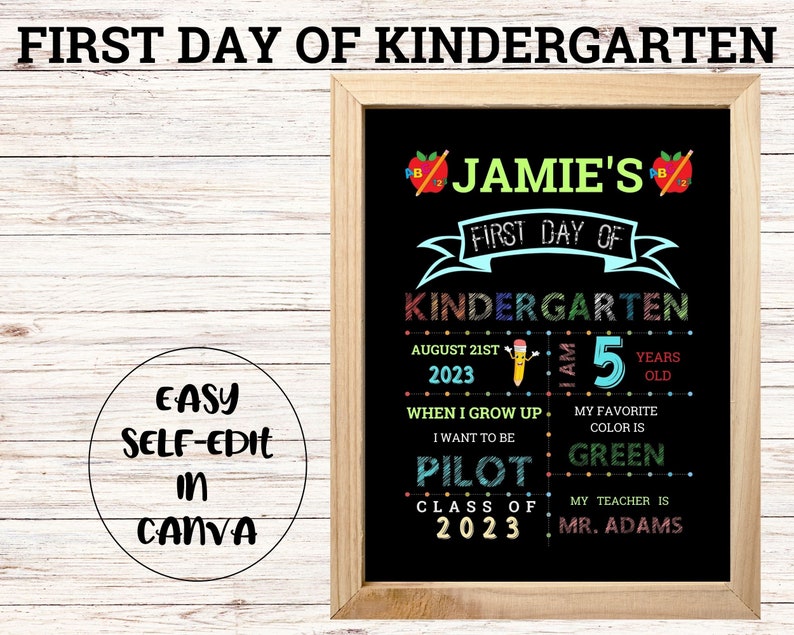 Back to School Editable Colorful First Day of School Chalkboard Sign ...