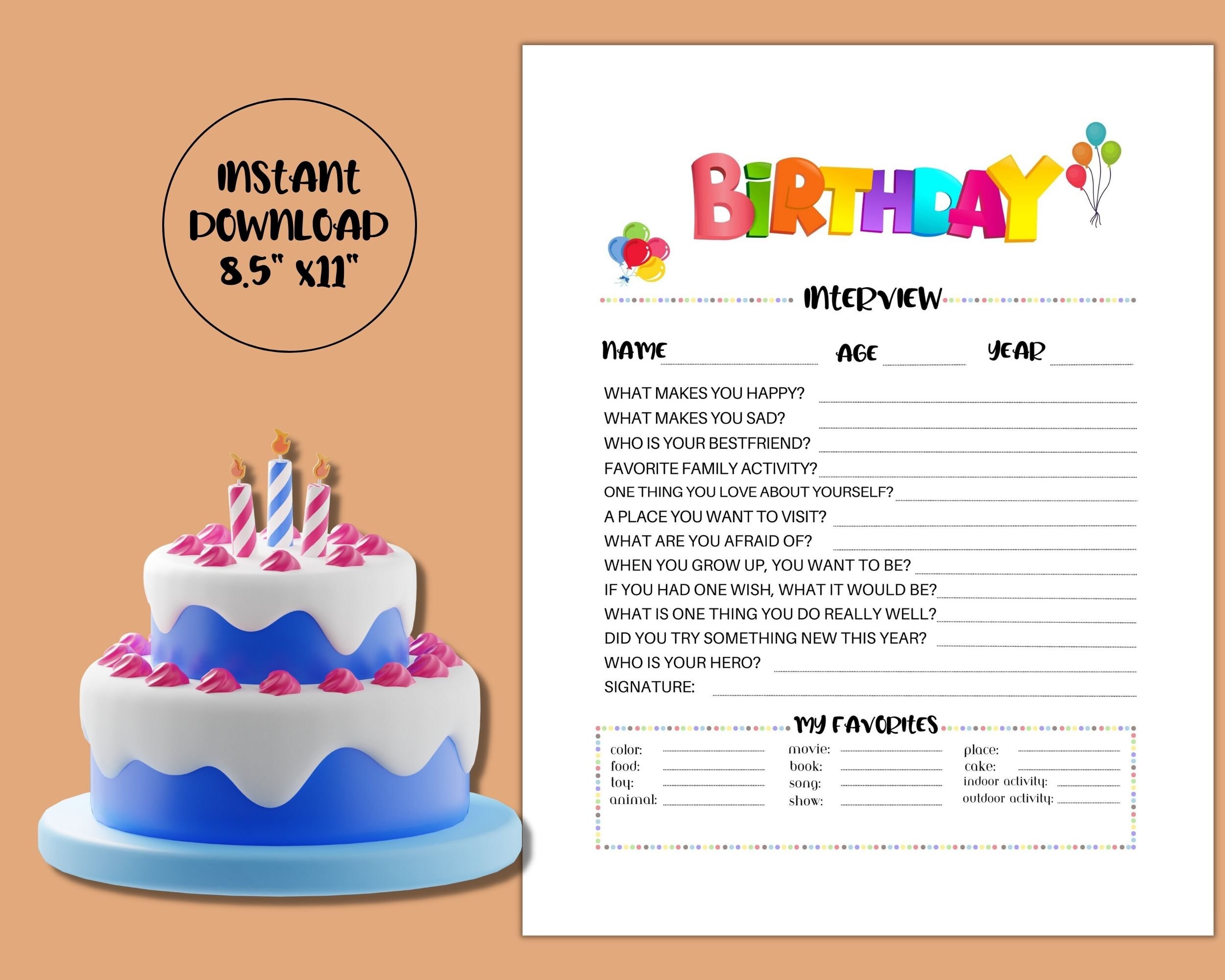 Birthday Interview, Birthday Card, 8.5x11 Printable Kids Annual ...