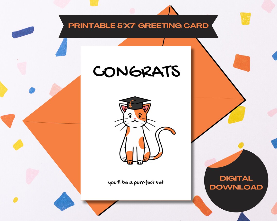 Graduation Digital Card 'CONGRATS - You'll Be a Purr-fect Vet' for ...