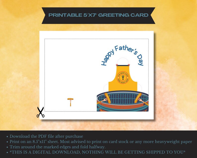 Happy Father's Day Grilling Printable Card for Dad, Stepdad, Grandpa ...