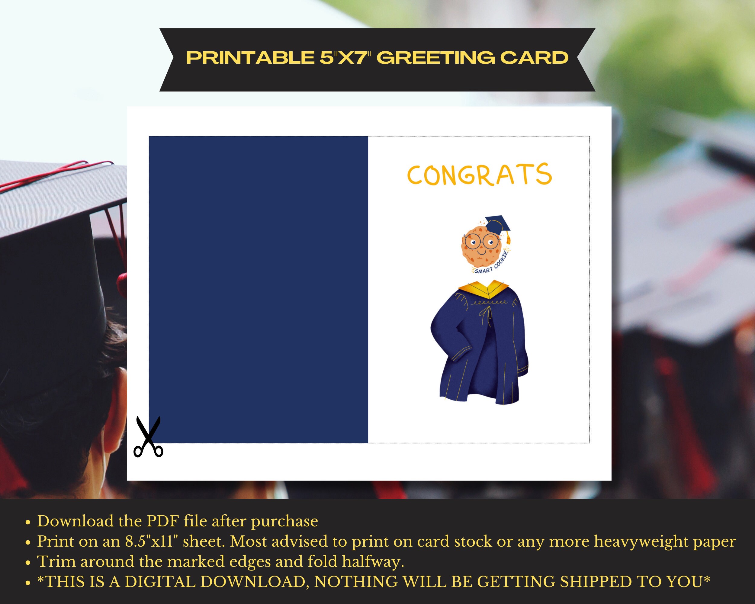 Graduation Card CONGRATS SMART COOKIE - Grad Card for Graduates of ...