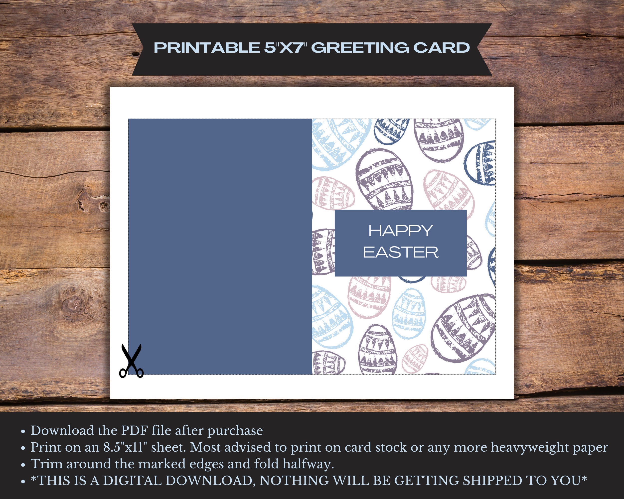 Happy Easter Egg Pattern Printable Card, Digital Download 5x7 Easter ...