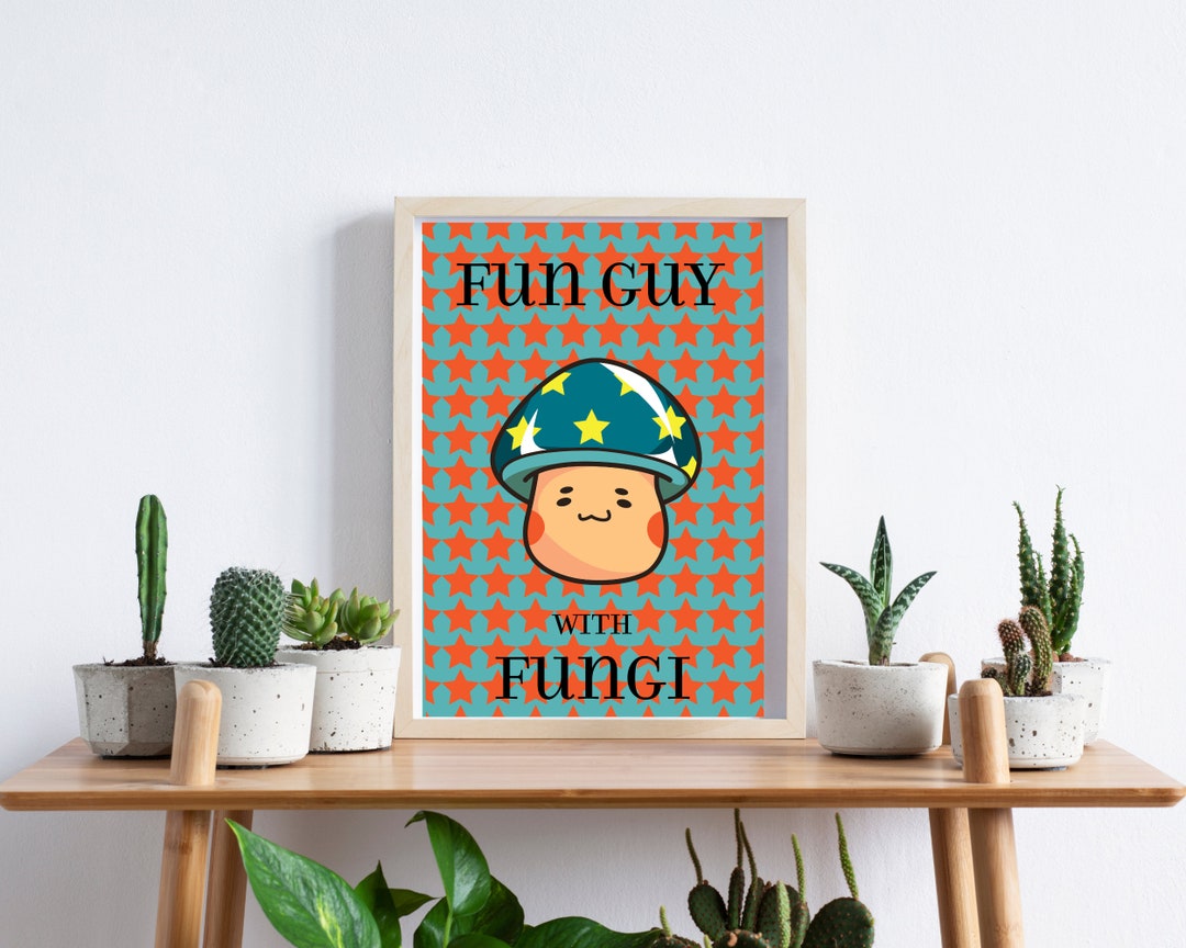 Fun Guy With Fungi Digital Poster With Star Pattern and Vibrating ...