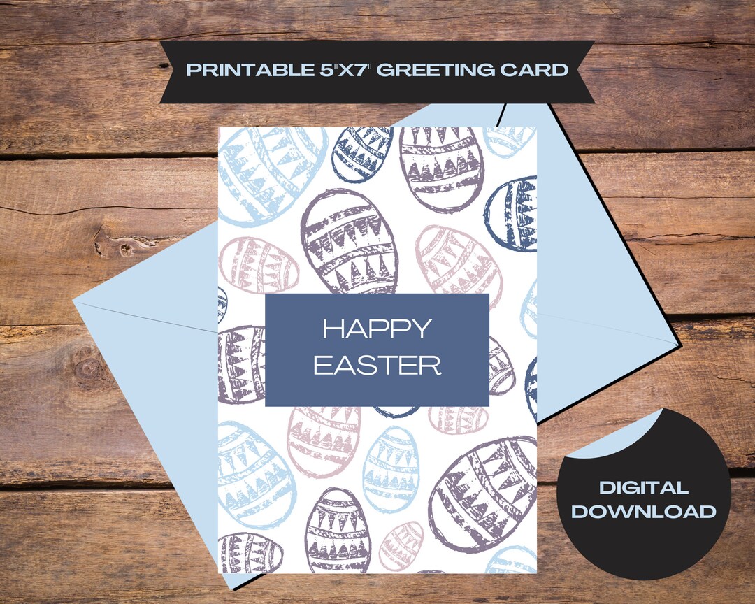 Happy Easter Egg Pattern Printable Card, Digital Download 5"x7" Easter ...