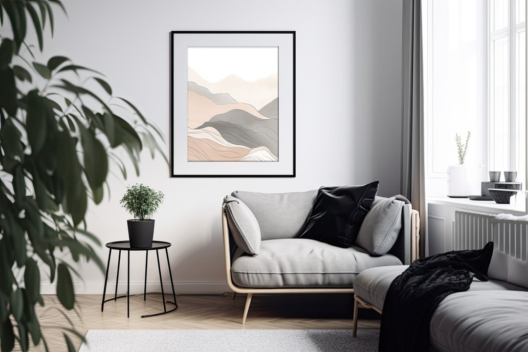 Neutral Mountainscape Acrylic Painting Abstract Art Print, Digital ...