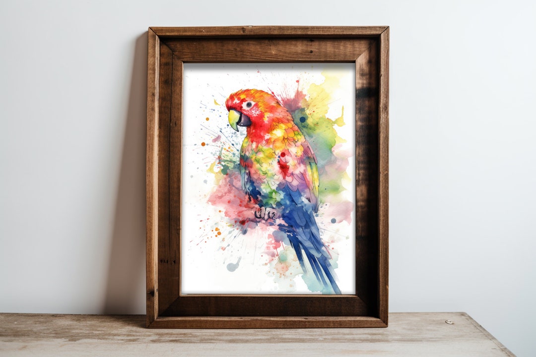 Botanical Parrot Poster Colorful Bird Watercolor Print, Floral Art ...