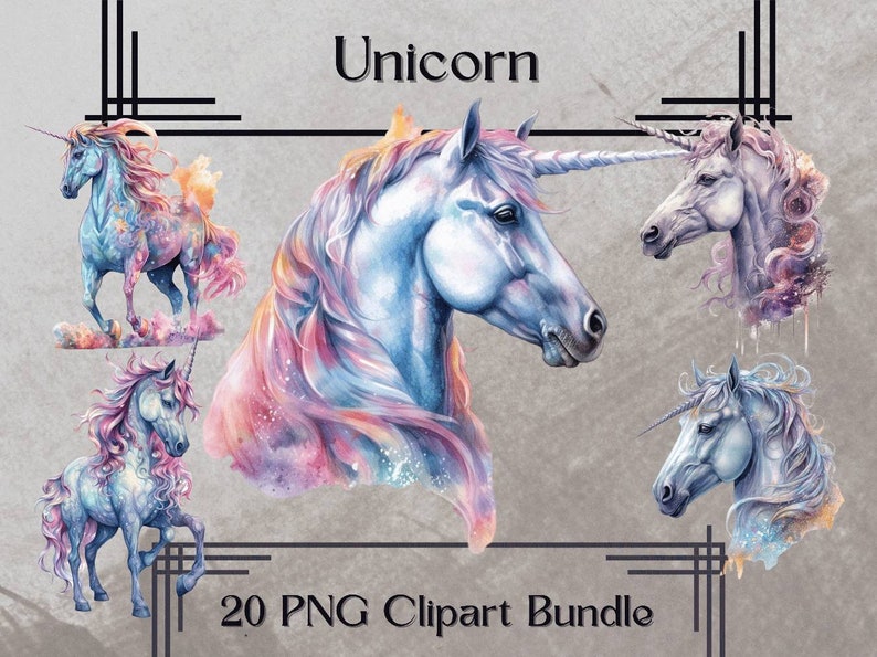 20 Watercolor Unicorn Clipart Bundle PNG Fantasy Unicorn - Etsy