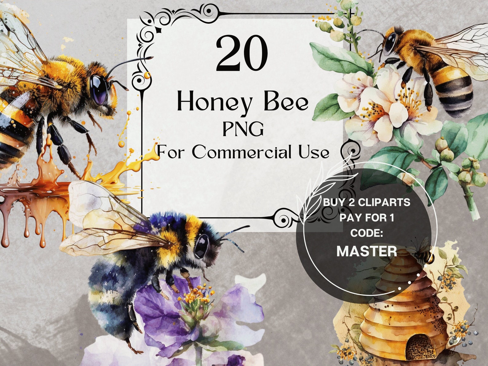 20 Watercolor Honey Bee Clipart Baby Shower Bee Clipart Animal - Etsy