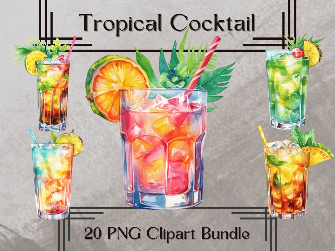 20 Tropical Cocktail Clipart Bundle PNG Cocktail Clipart Tropical ...
