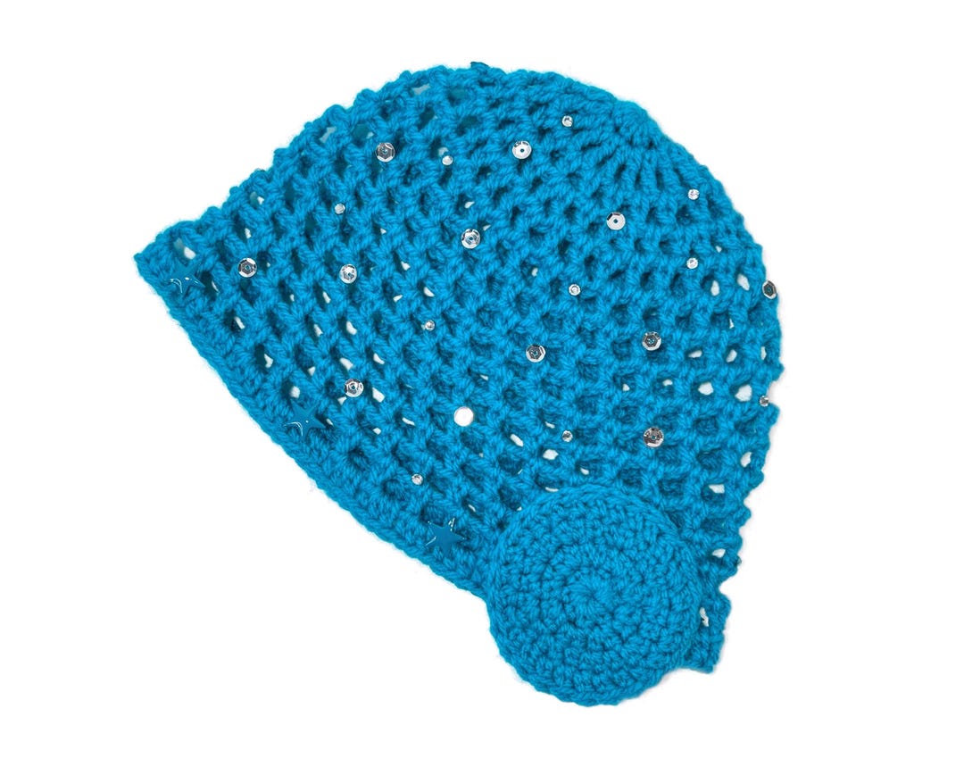 Hand-crocheted Retro 70s Skull Cap Hat AZURE - Etsy