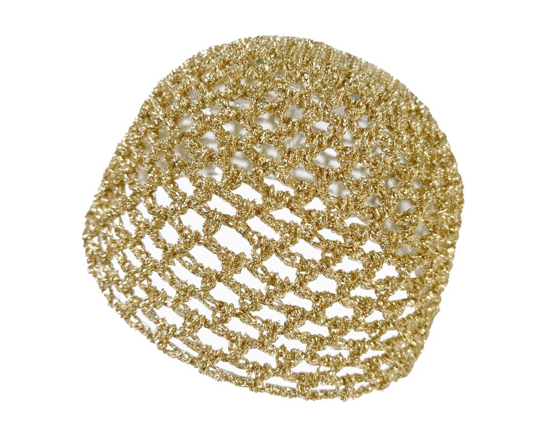 Hand-crocheted Skull Cap Fine Mesh Hat | VINTAGE GOLD METALLIC | - Etsy