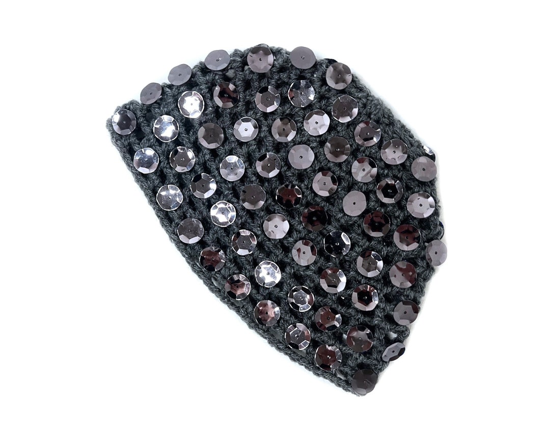 Hand-crocheted Skull Cap Hat Sequin Sparkle Party Hat DARK SILVER - Etsy