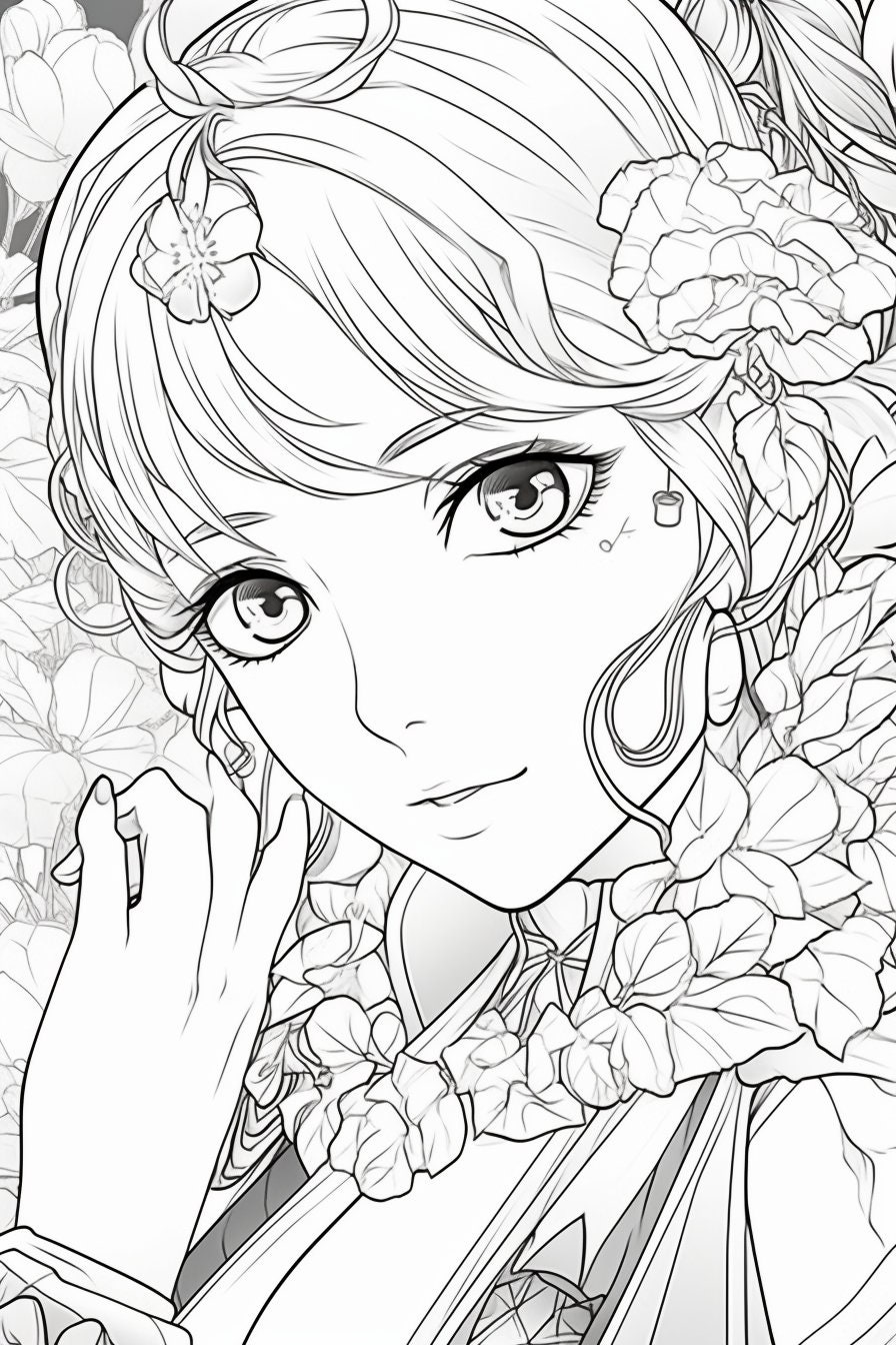50 Anime Girl Colouring Pages for Adults, Amazing Patterns for Stress ...