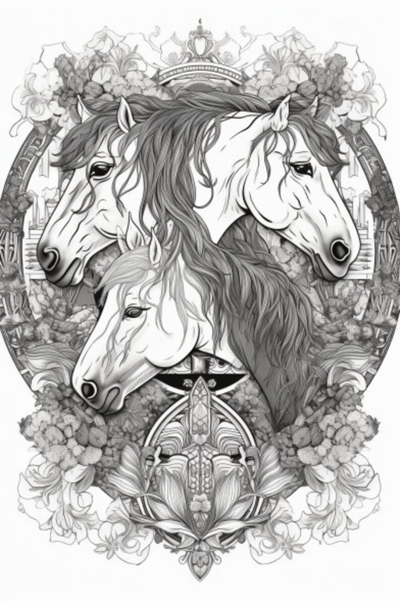 50 Horse Colouring Pages, Amazing Patterns, Adult Colouring Book ...