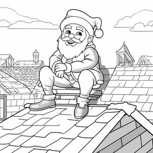 20 Santa on the Snowy Rooftop Kids Colouring Pages, Amazing Patterns ...