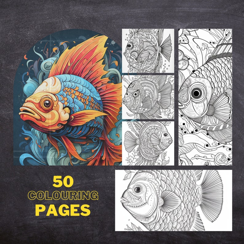 50 Fish Colouring Pages, Amazing Patterns, Adult Colouring Book ...