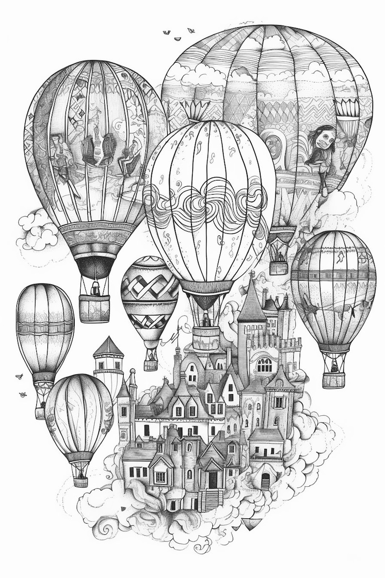50 Hot Air Balloons Colouring Pages, Amazing Patterns, Adult Colouring ...