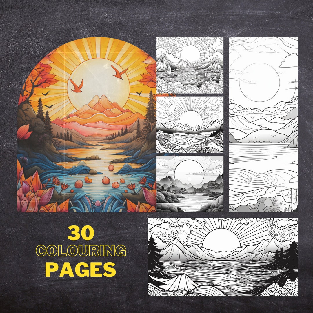 30 Sunrise Colouring Pages, Amazing Patterns, Adult Colouring Book ...
