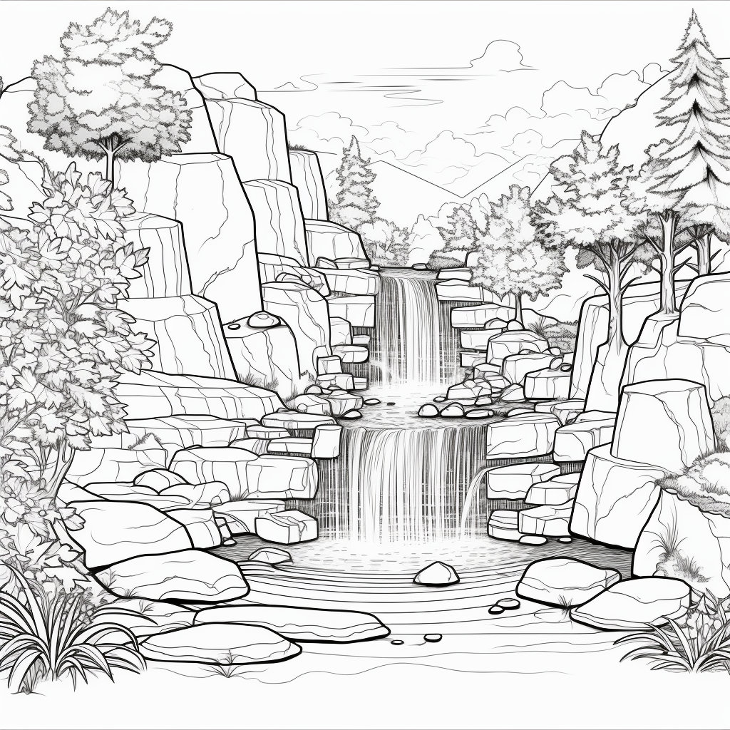 20 Waterfall Landscape Kids Colouring Pages, Amazing Patterns, Kids ...