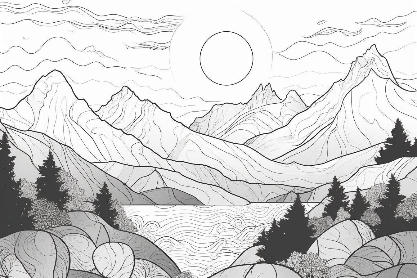 30 Mountain Ranges Colouring Pages, Amazing Patterns, Adult Colouring ...