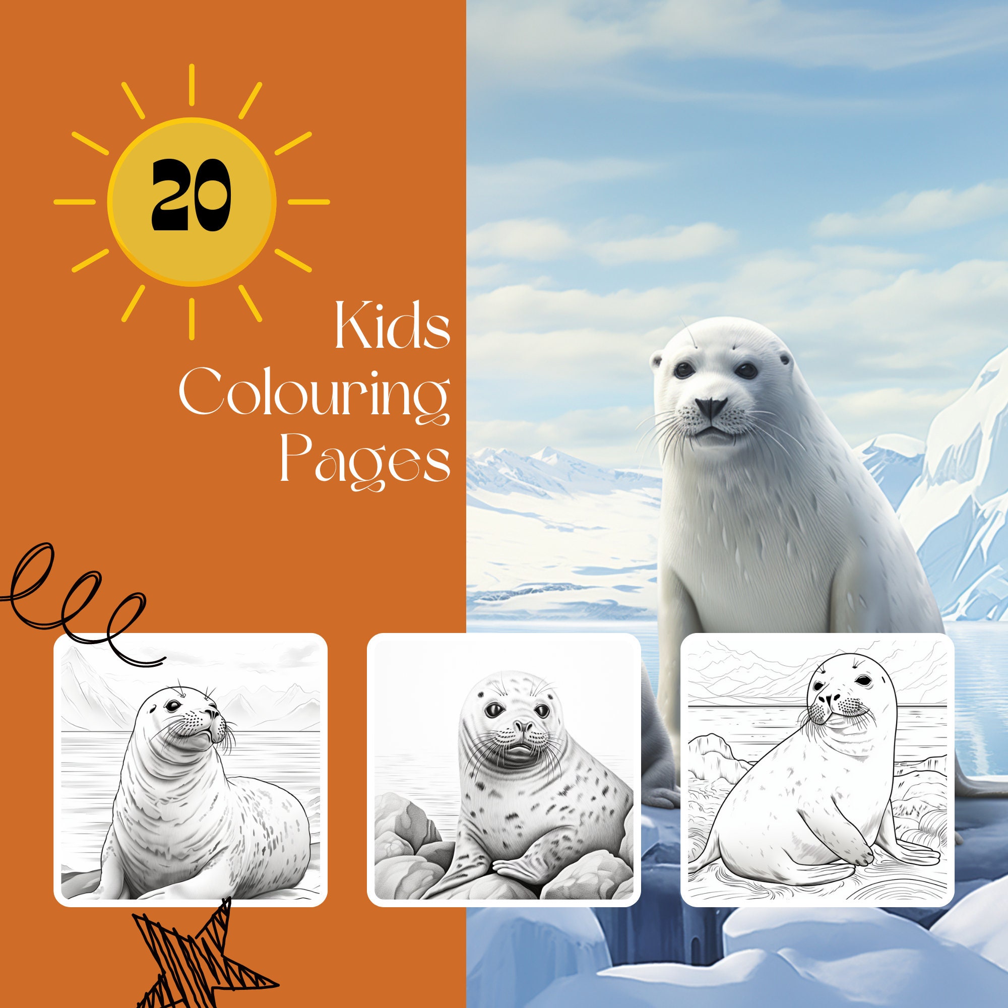 20 Seal Kids Colouring Pages, Amazing Patterns, Kids Colouring Book ...