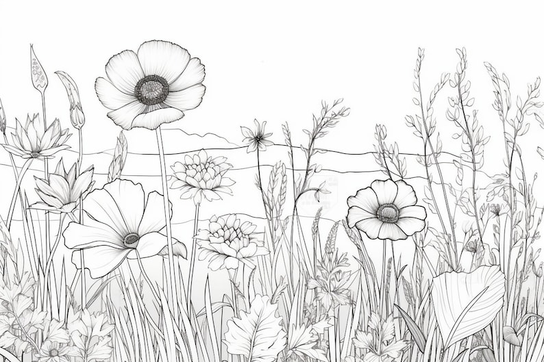 50 Flowers in a Field Colouring Pages for Adults, Amazing Patterns for ...