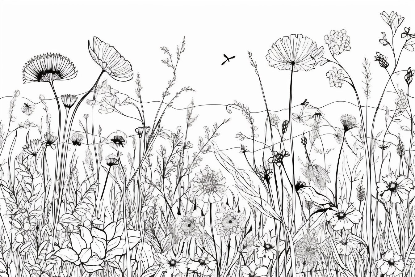 50 Flowers in a Field Colouring Pages for Adults, Amazing Patterns for ...