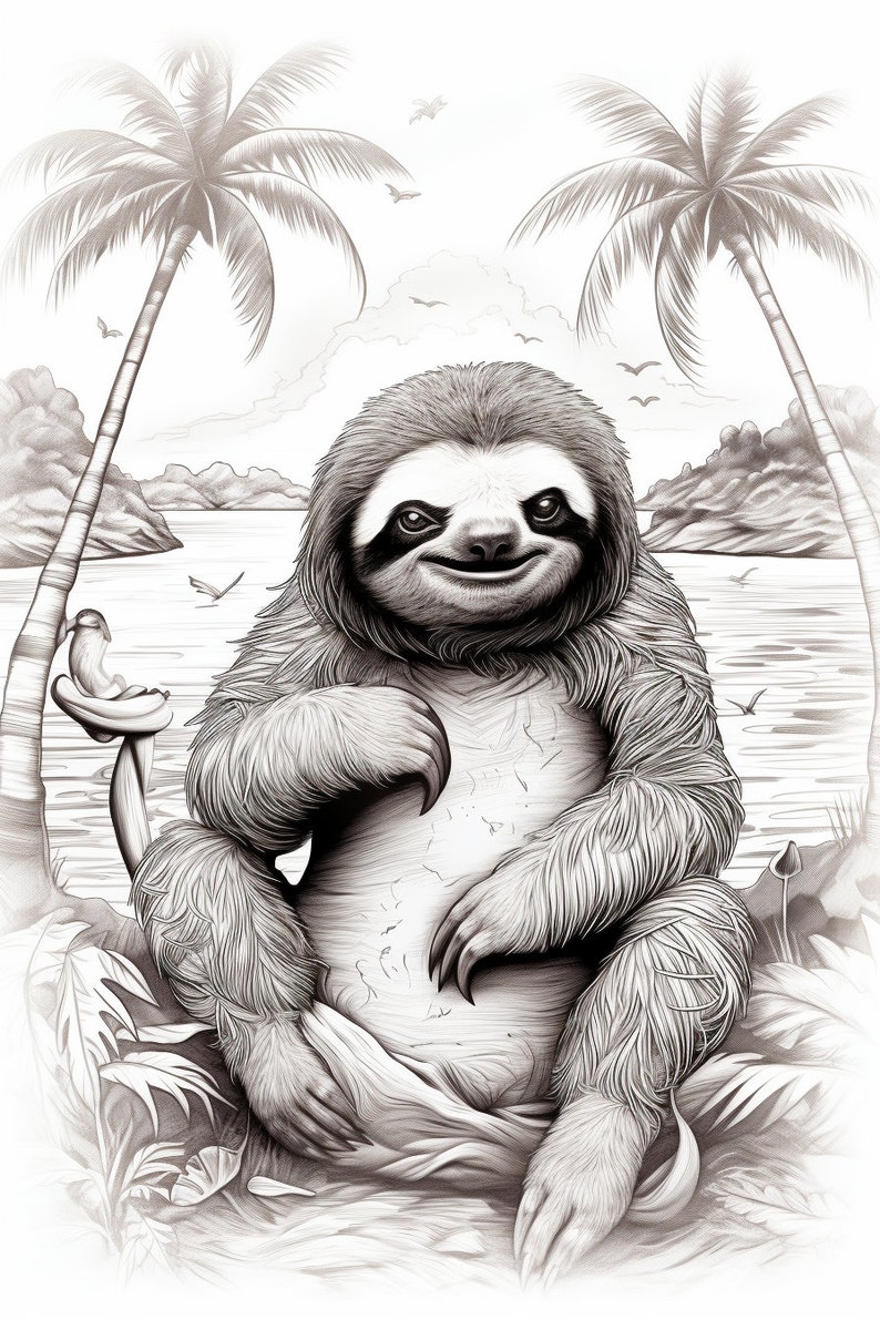 20 Sloth on the Beach Kids Colouring Pages, Amazing Patterns, Kids ...