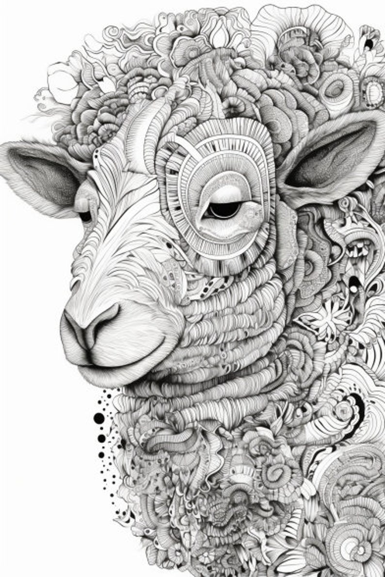 50 Sheep Colouring Pages, Amazing Patterns, Adult Colouring Book ...