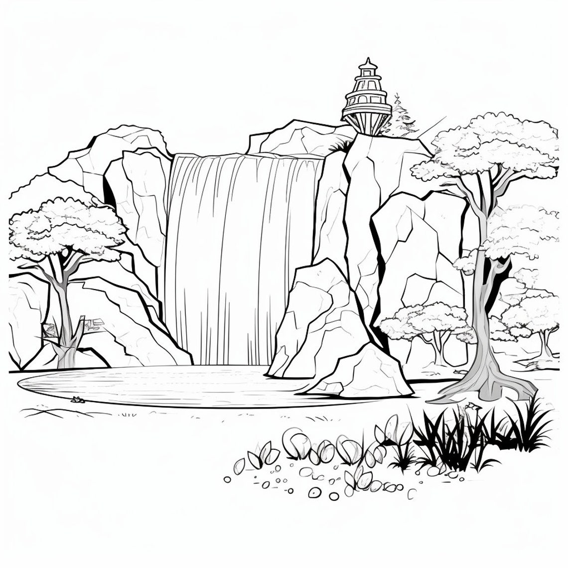 20 Waterfall Landscape Kids Colouring Pages, Amazing Patterns, Kids ...