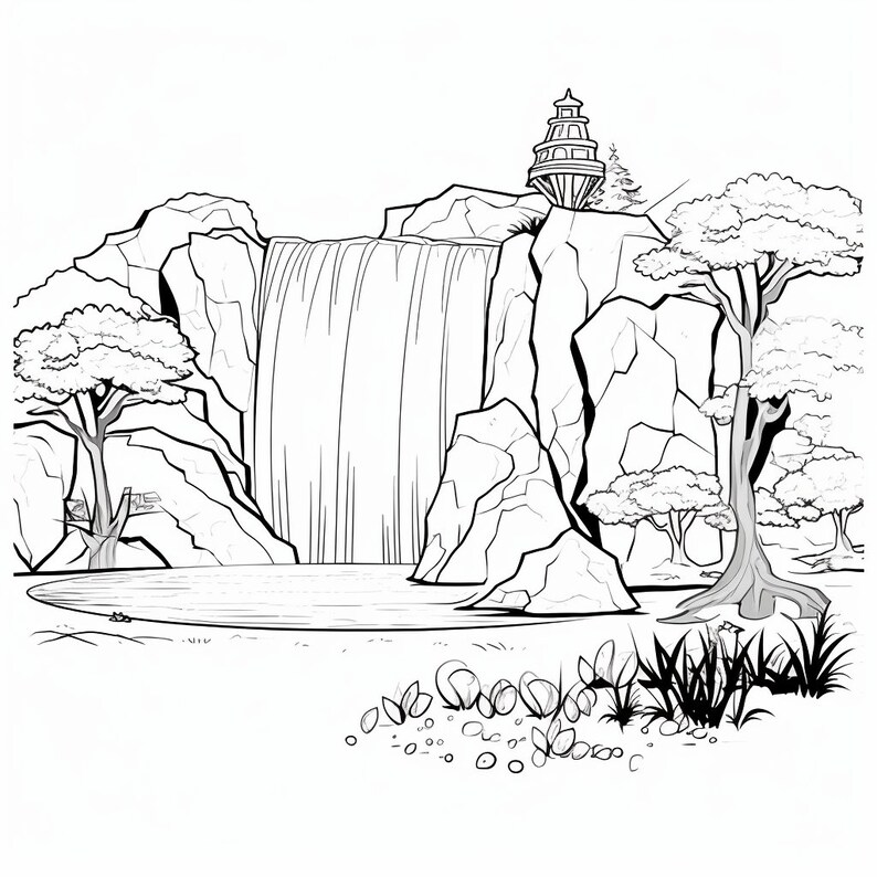 20 Waterfall Landscape Kids Colouring Pages, Amazing Patterns, Kids ...
