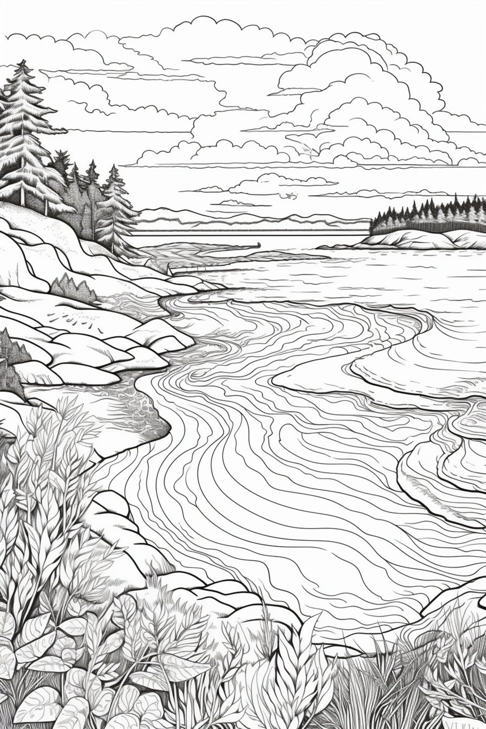 30 Shoreline Landscape Colouring Pages, Amazing Patterns, Adult ...