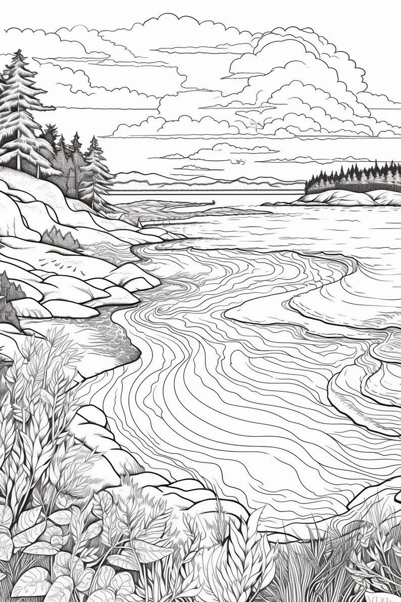 30 Shoreline Landscape Colouring Pages, Amazing Patterns, Adult ...
