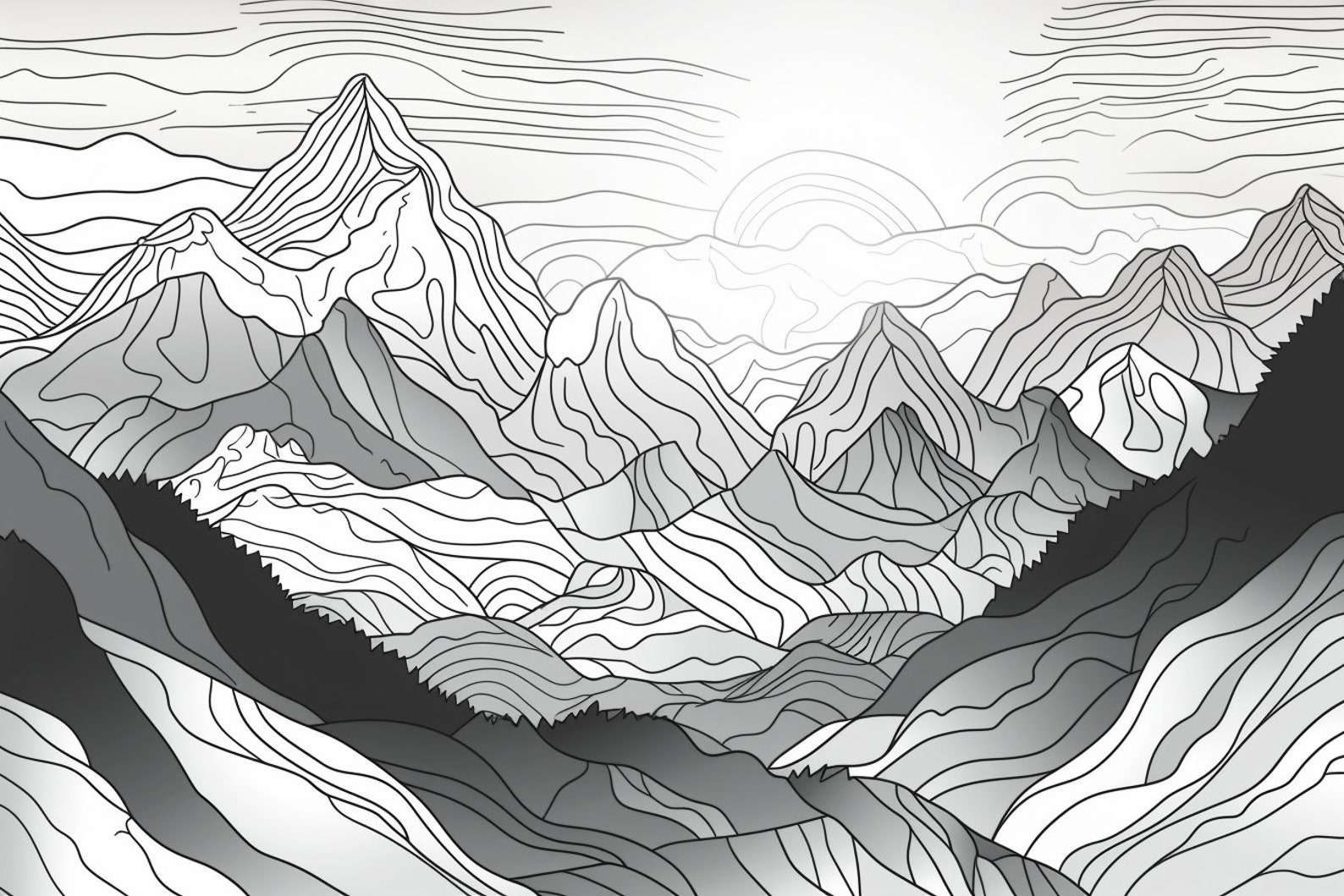 30 Mountain Ranges Colouring Pages, Amazing Patterns, Adult Colouring ...