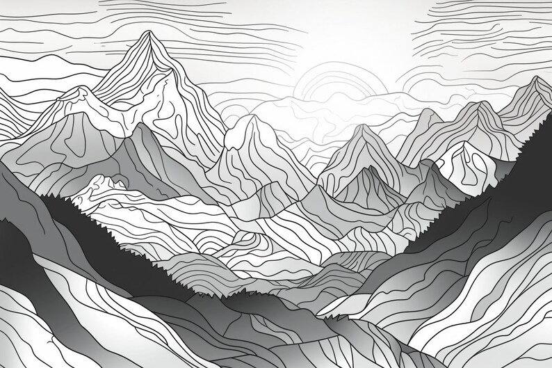30 Mountain Ranges Colouring Pages, Amazing Patterns, Adult Colouring ...