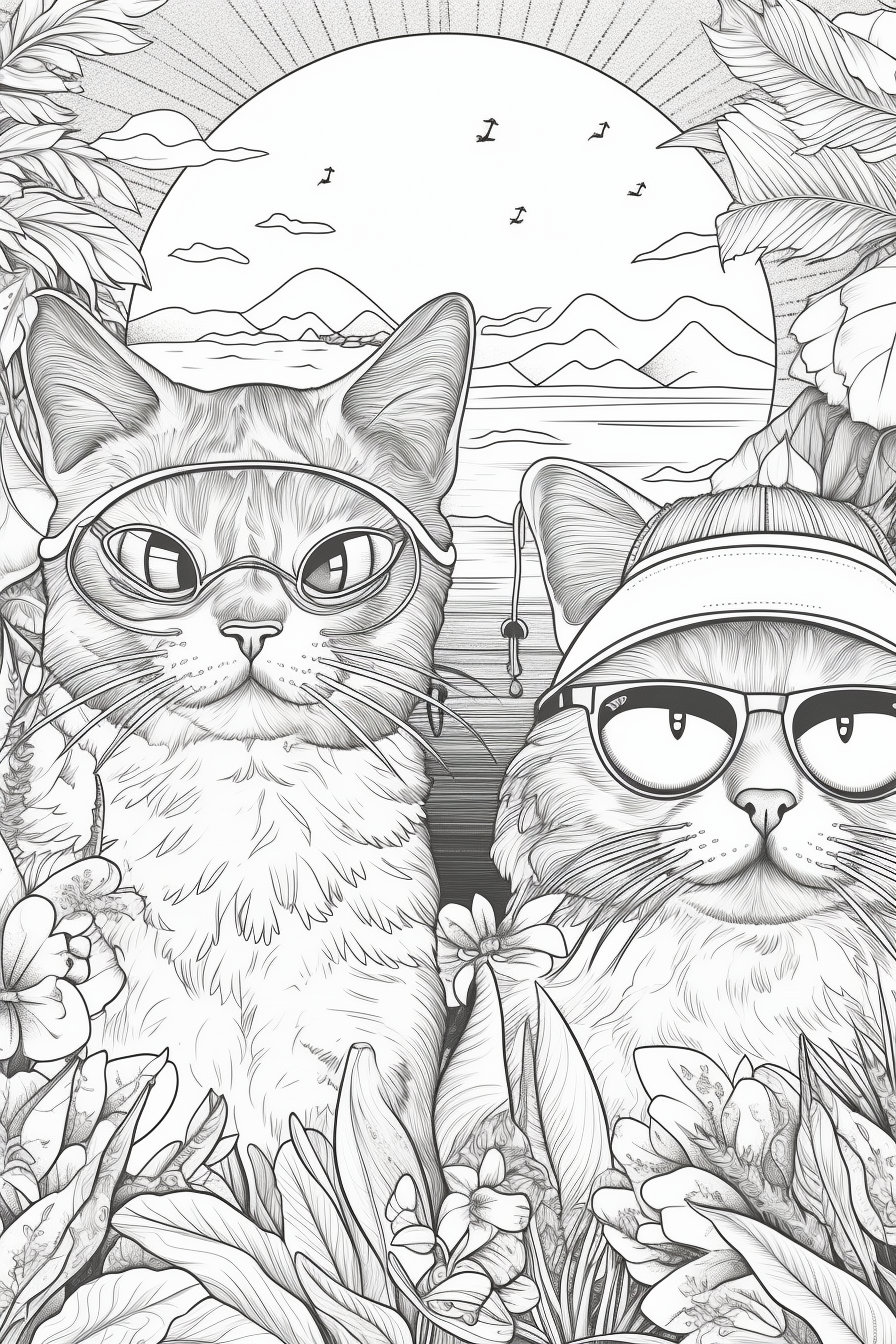 50 Cats on Vacation Colouring Pages Amazing Patterns Adult - Etsy