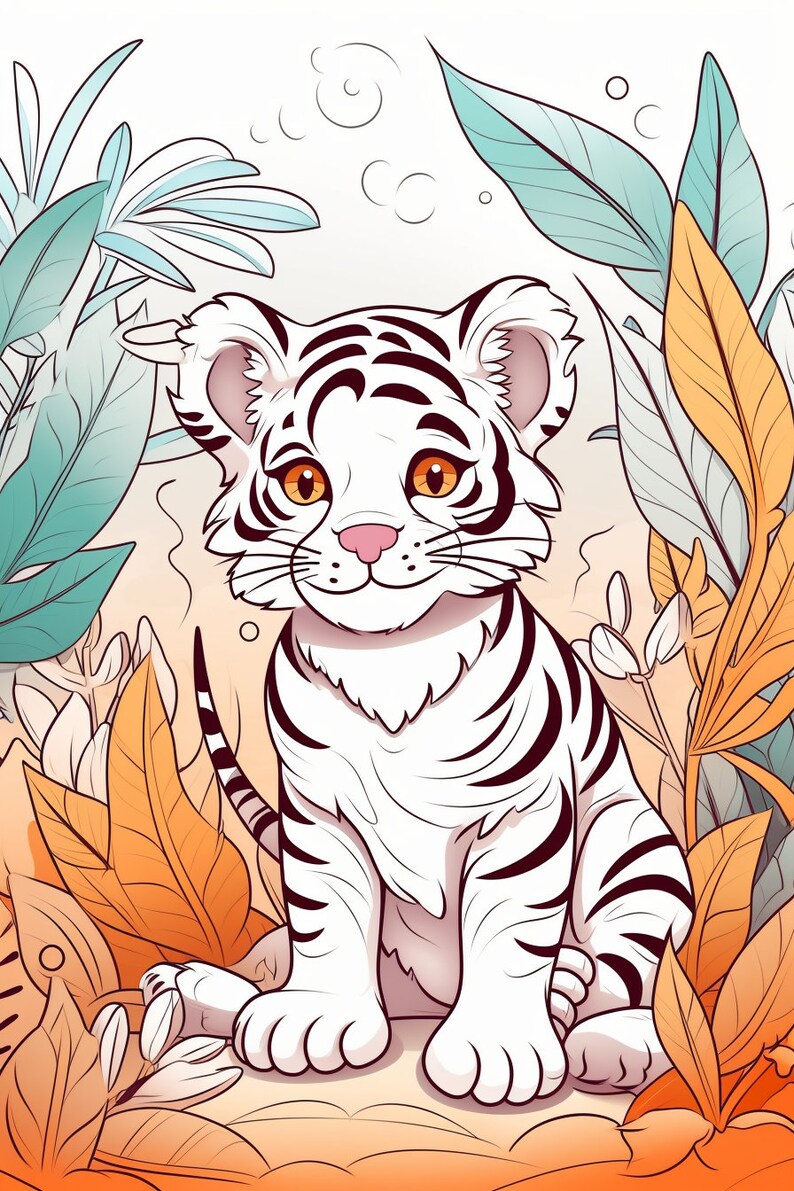 50 Baby Tiger Colouring Pages, Amazing Patterns, Adult Colouring Book ...