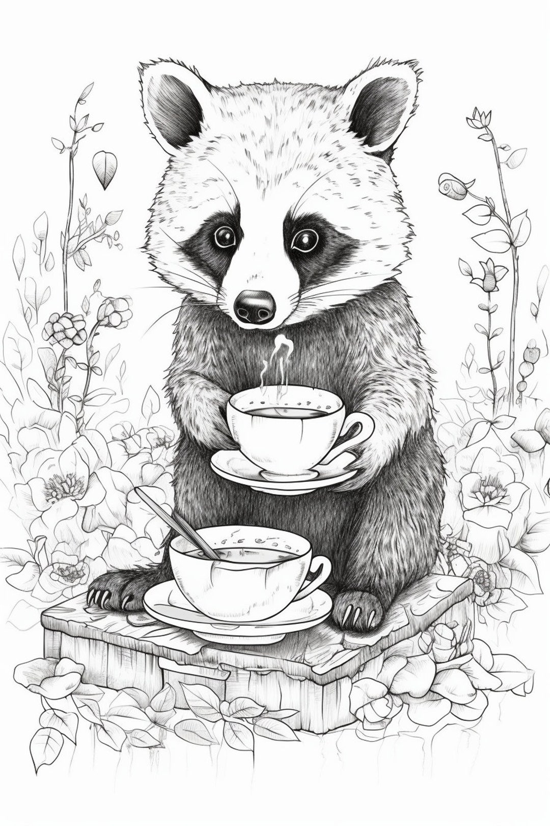 50 Cute Animals Drinking Coffee Colouring Pages for Adults - Etsy