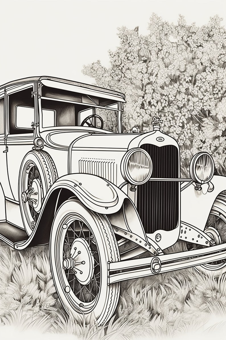 30 Vintage Cars Colouring Pages, Amazing Patterns, Adult Colouring Book ...
