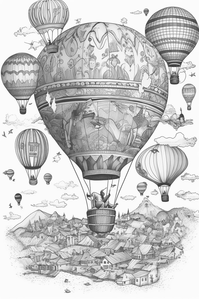 50 Hot Air Balloons Colouring Pages, Amazing Patterns, Adult Colouring ...