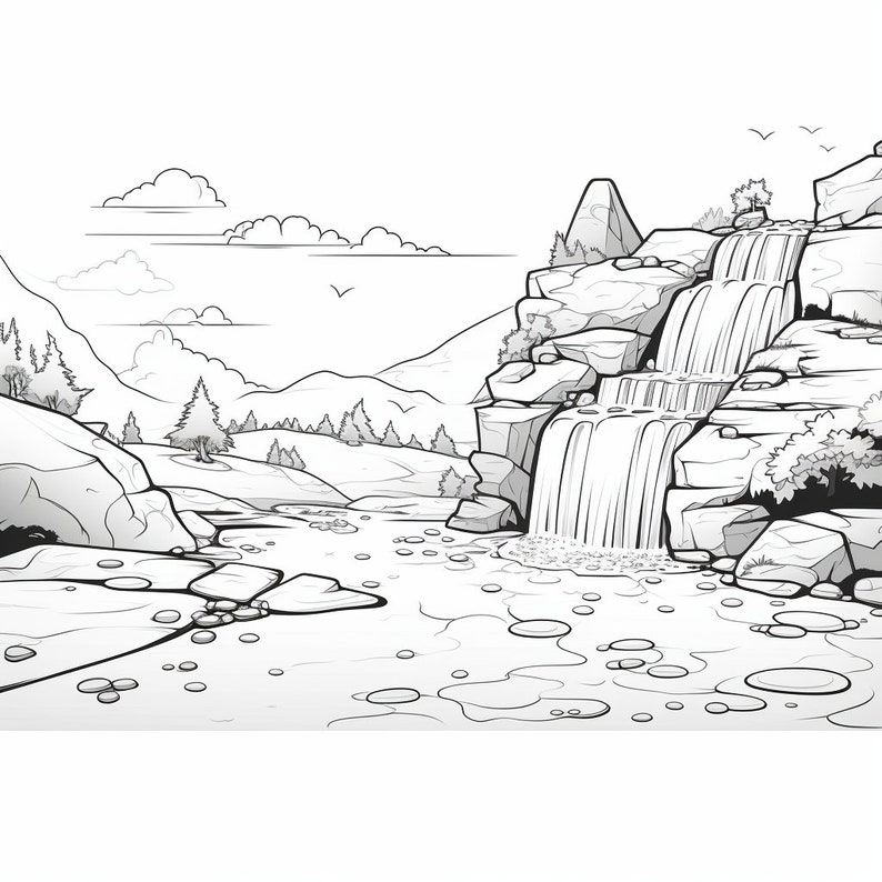 20 Waterfall Landscape Kids Colouring Pages, Amazing Patterns, Kids ...