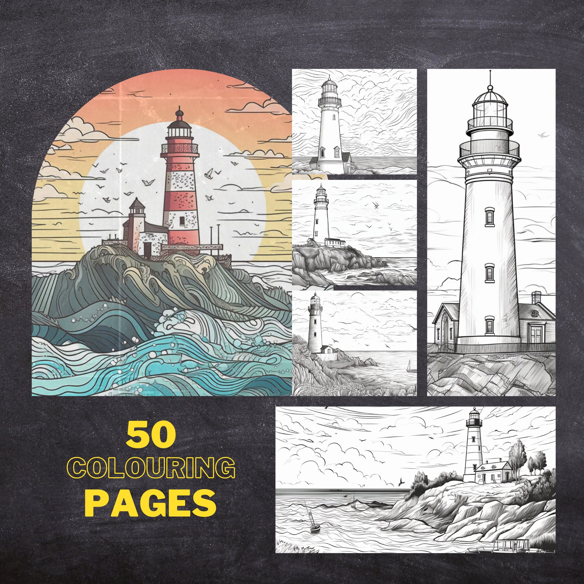 50 Lighthouse Colouring Pages, Amazing Patterns, Adult Colouring Book ...
