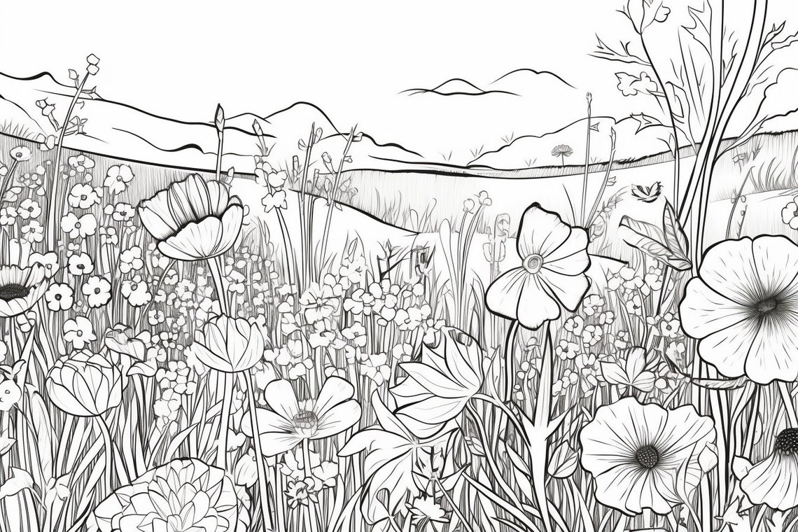 50 Flowers in a Field Colouring Pages for Adults Amazing - Etsy